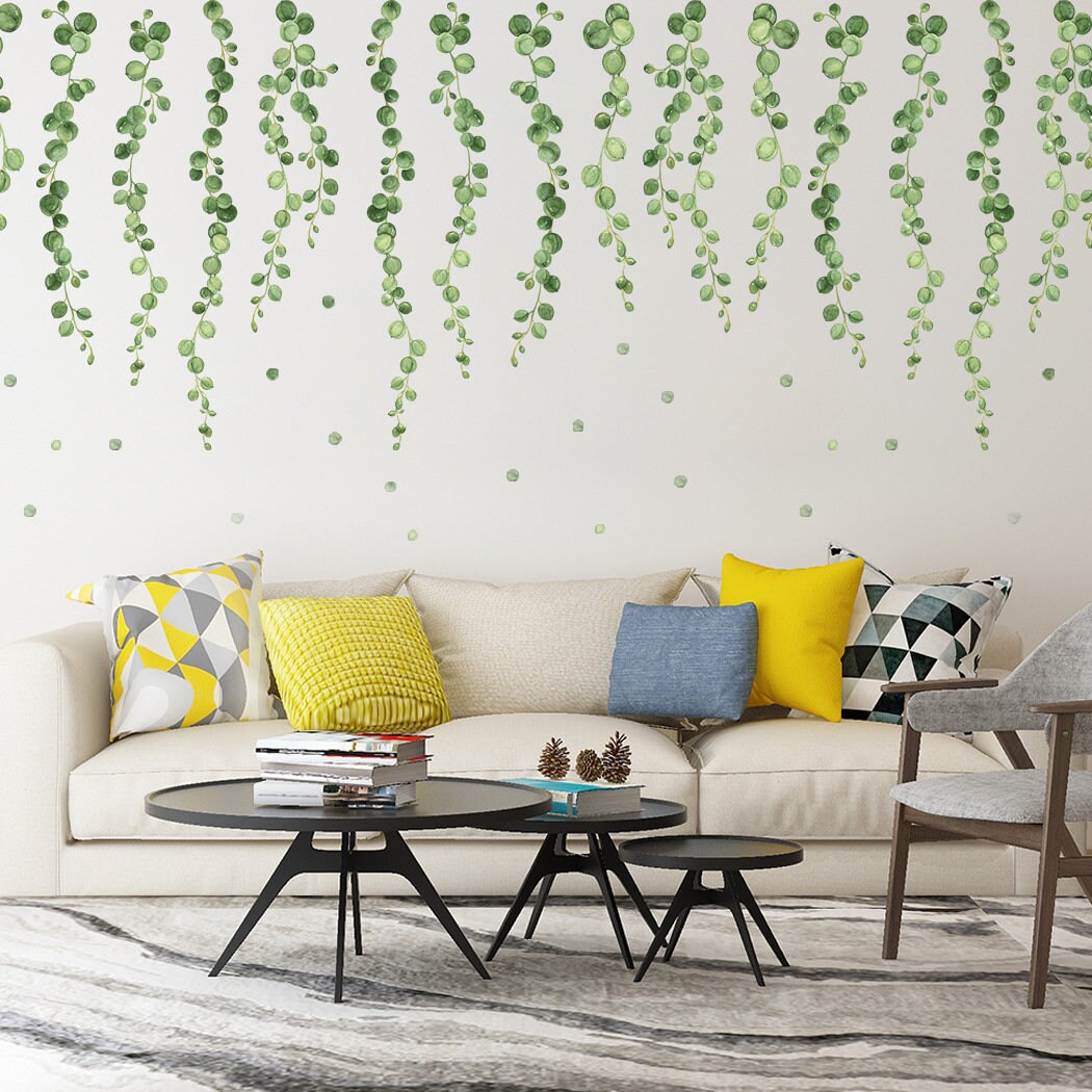 Large Size Green Vine Wall Sticker, Tropical Plant Flower Wall Sticker ...