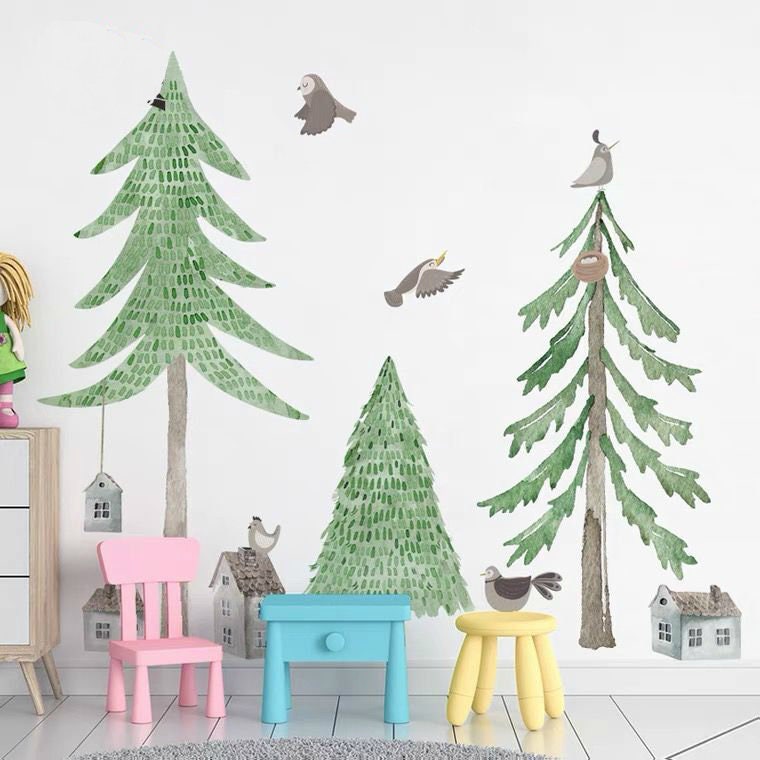 Large Forest Tree Decal Forest Nursery Wall Stickers, Woodland Green ...