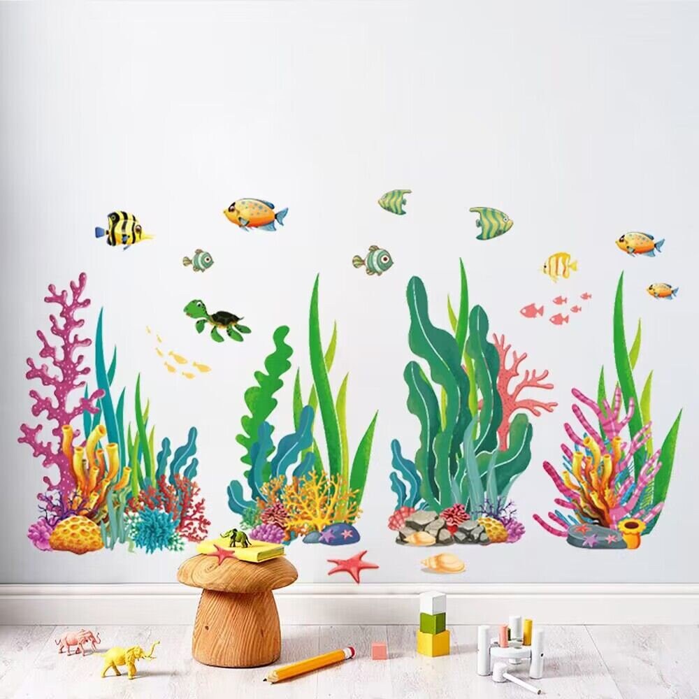 Under Sea World Watercolor Decals Coral Wall Sticker Seaweed Decal Fish ...