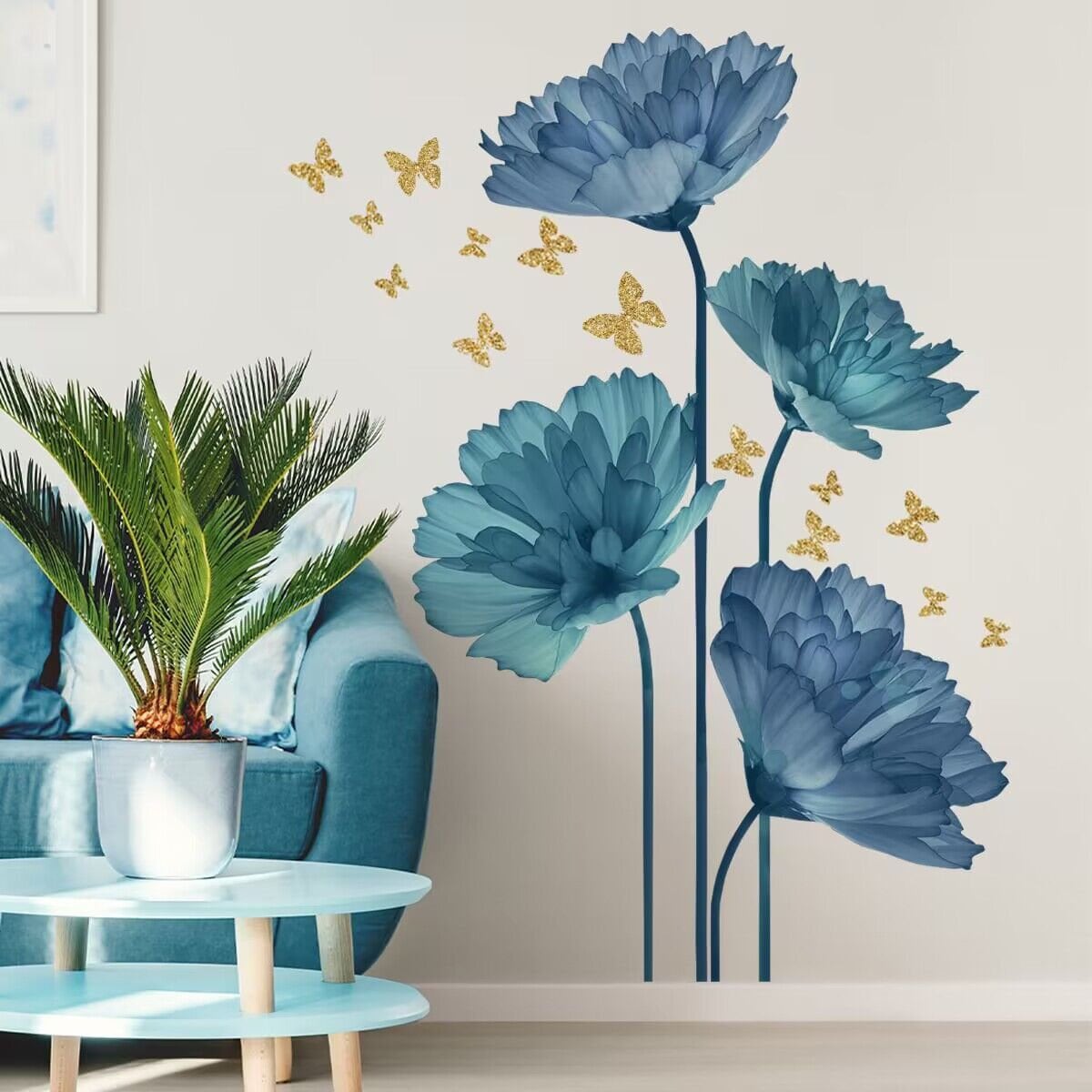 Plant Flower Wall Decal Watercolor Flower Decal Blue Flower Wall Decal ...
