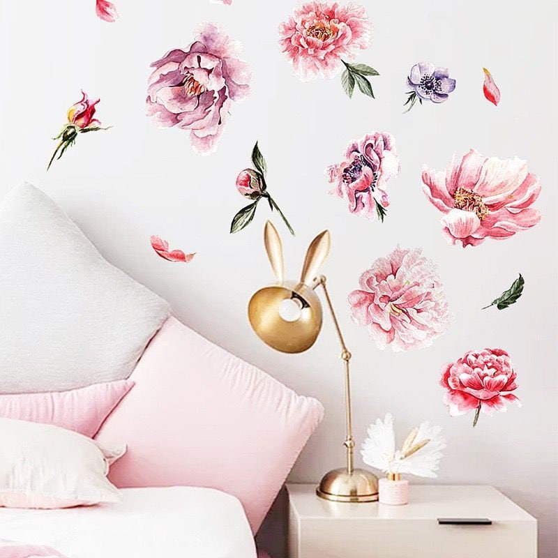 Large Peony Wall Decal,peony Wall Decal, Pink Peony Wall Decor, Pink ...