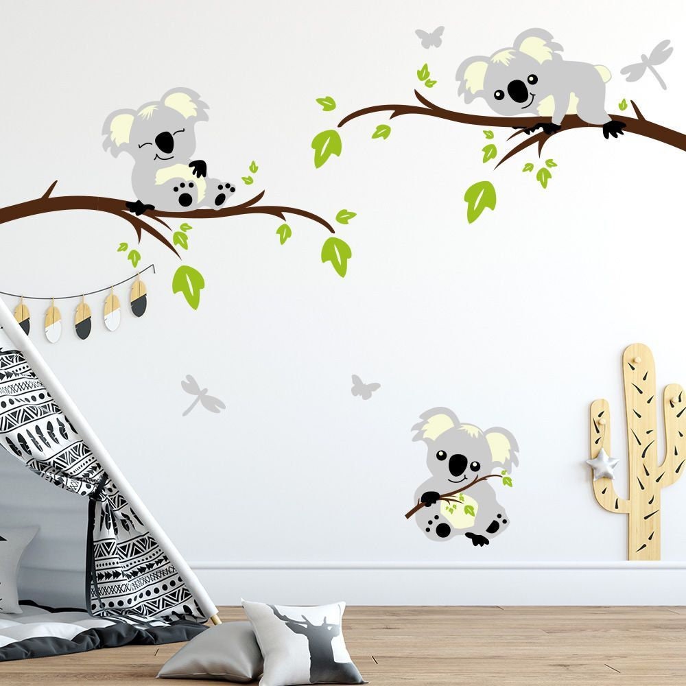 Koala Bear Wall Decals Removable Forest Tree Branch Animal Decal Fabric ...