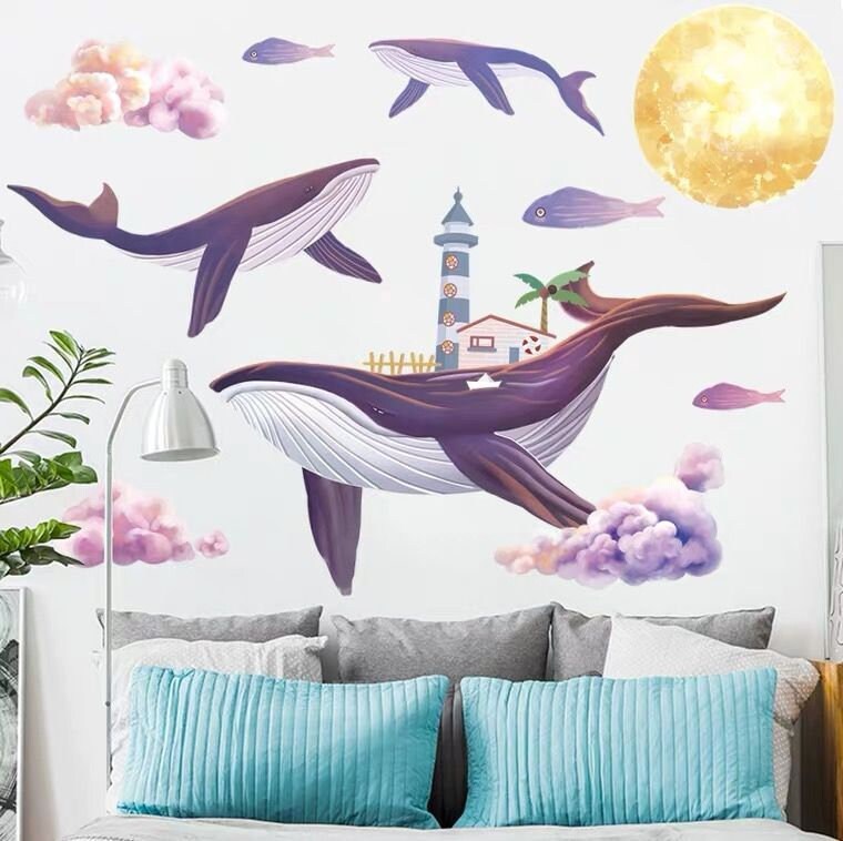 Nursery Wall Decal, Whale Wall Sticker, Wall Decal Kids Room, Whale ...